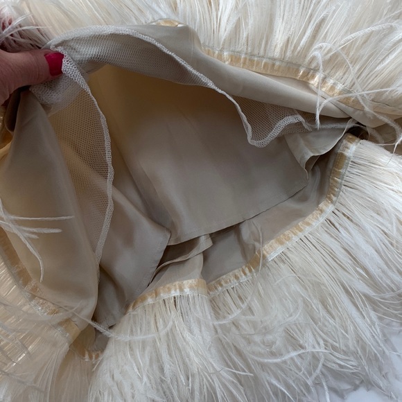 BCBG | Dresses | Bcbg Offwhite Chalk Ruffled Silk Chiffon Ostrich ...